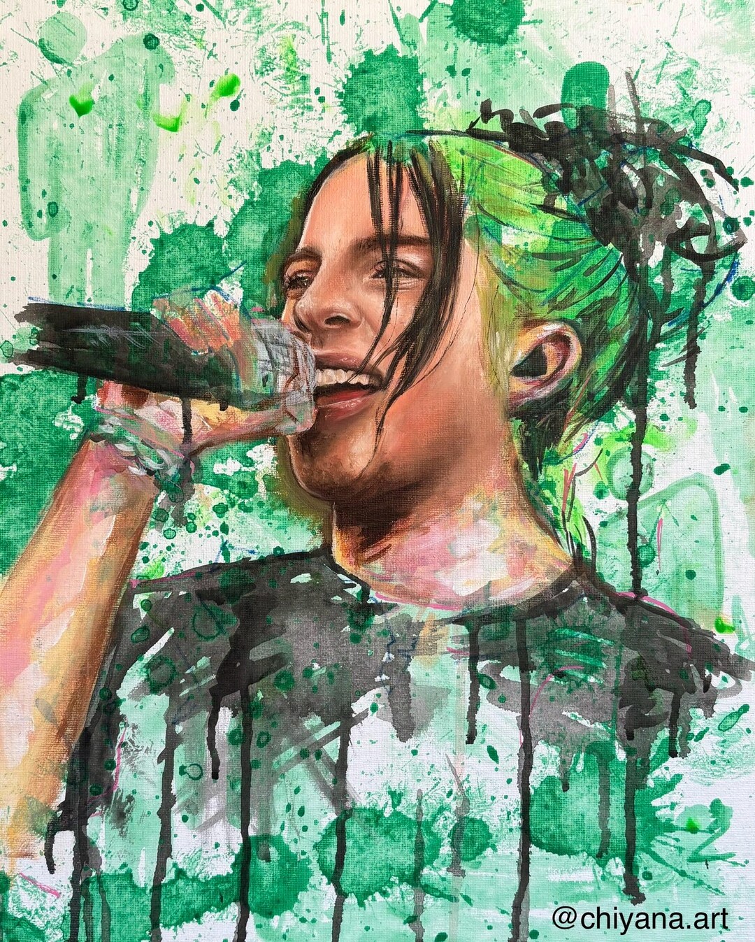 Original Canvas Artwork of Billie Eilish. 30cm X 40cm. Oil and Acrylic ...