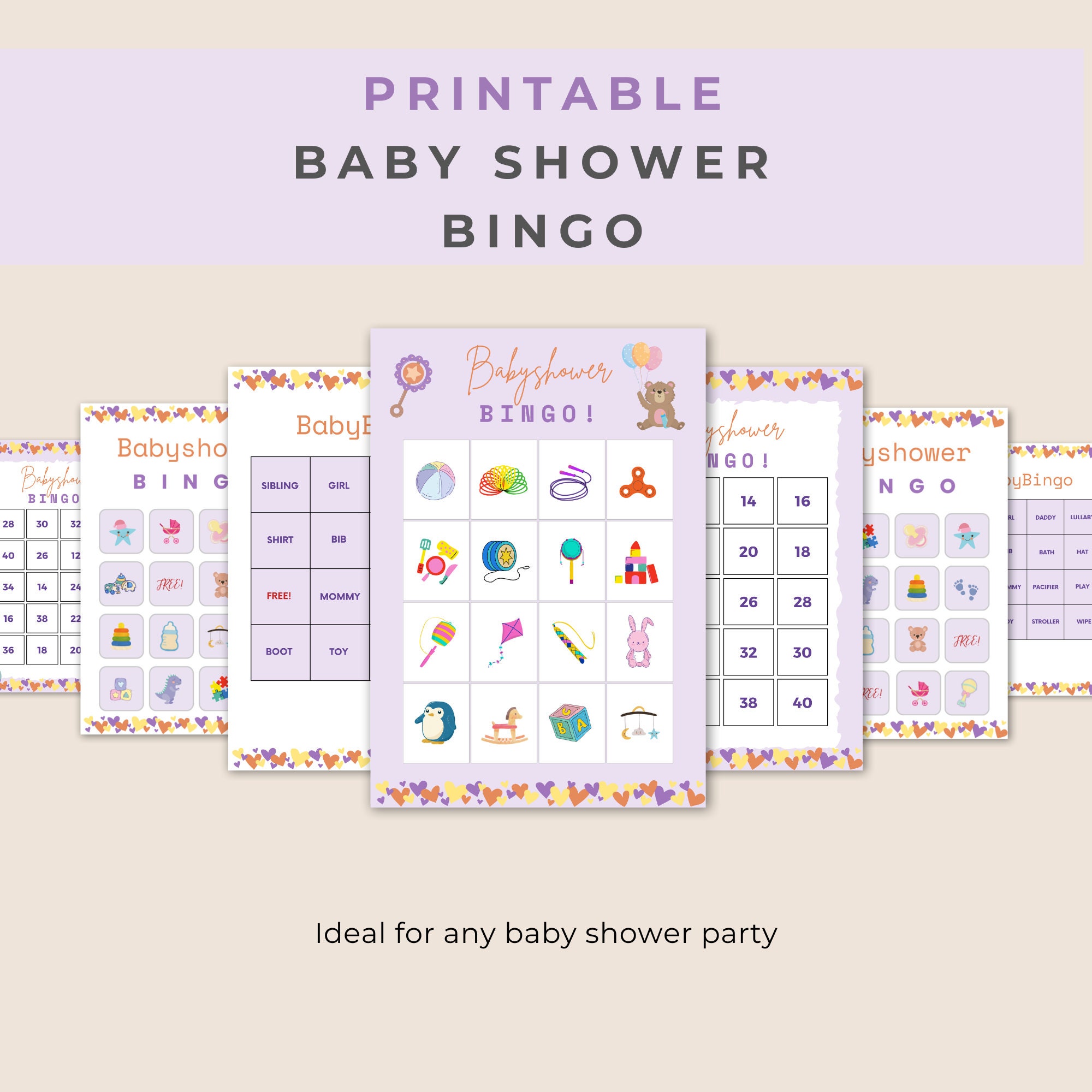 Baby Shower Bingo Printable Game Bingo Cards Instant Download Fun Baby ...