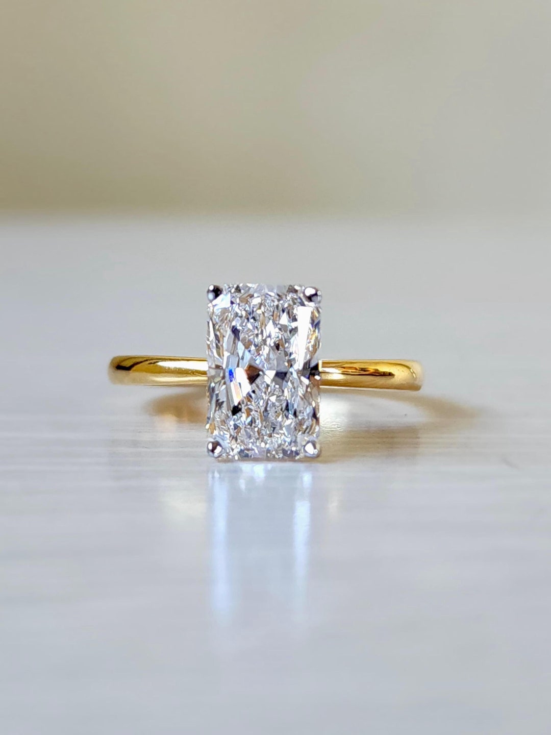 3 CT Radiant Cut Lab Grown Diamond Hidden Halo Solitaire Engagement ...