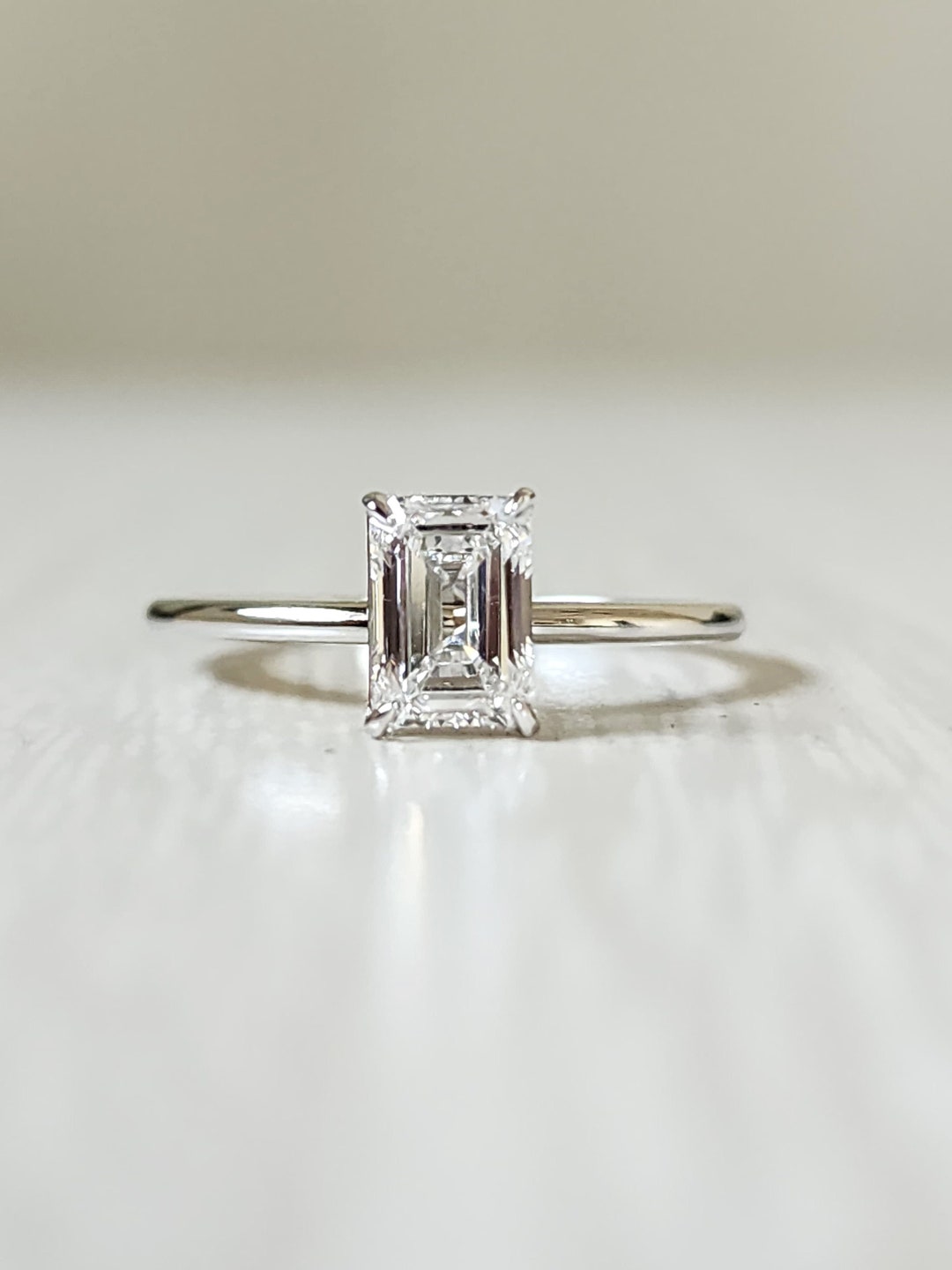 1 Carat Emerald Cut Lab Grown Diamond Solitaire Ring for Her, 14K White ...
