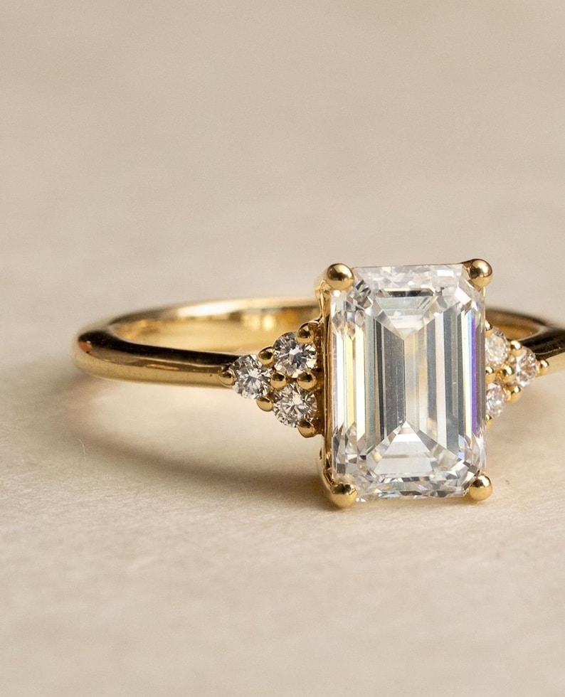 2 CT Lab Grown Certified Emerald Cut Diamond Cluster Solitaire ...