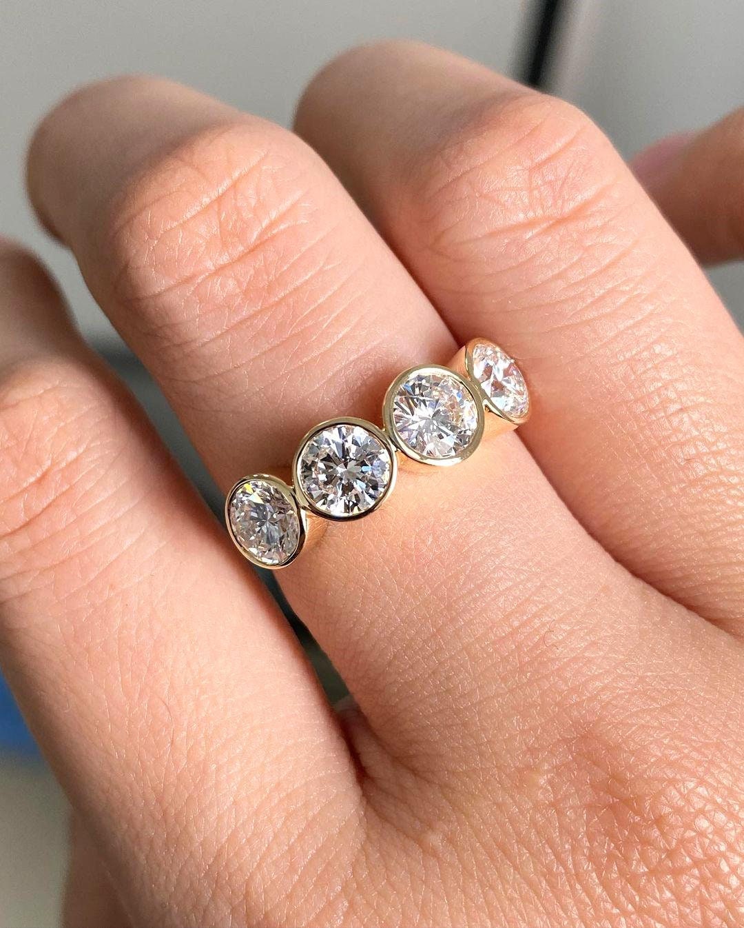 4 TCW Round Four Stone Diamond Ring, Lab Grown Diamond Bezel Setting ...