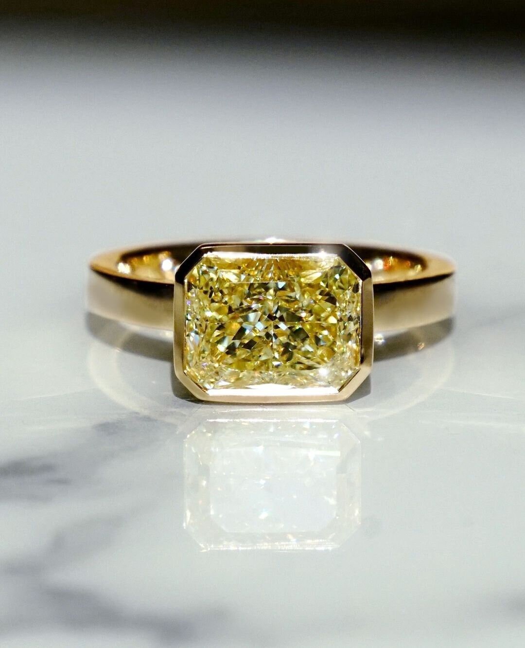 3 CT Fancy Yellow Radiant Cut Lab Grown Diamond Solitaire Engagement ...