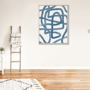 Light Blue Abstract Line Minimalist Wall Art, Contemporary Modern Fine ...