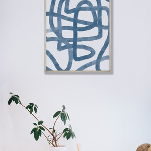 Light Blue Abstract Line Minimalist Wall Art, Contemporary Modern Fine ...