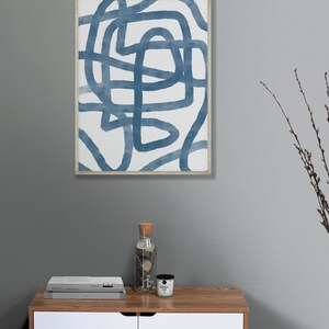 Light Blue Abstract Line Minimalist Wall Art, Contemporary Modern Fine ...