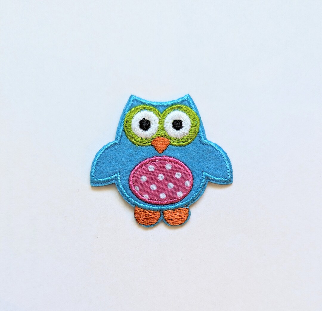 Blue Pink Polka Dots Owl Patch: Embroidered Animal Badge / Patch - Iron ...