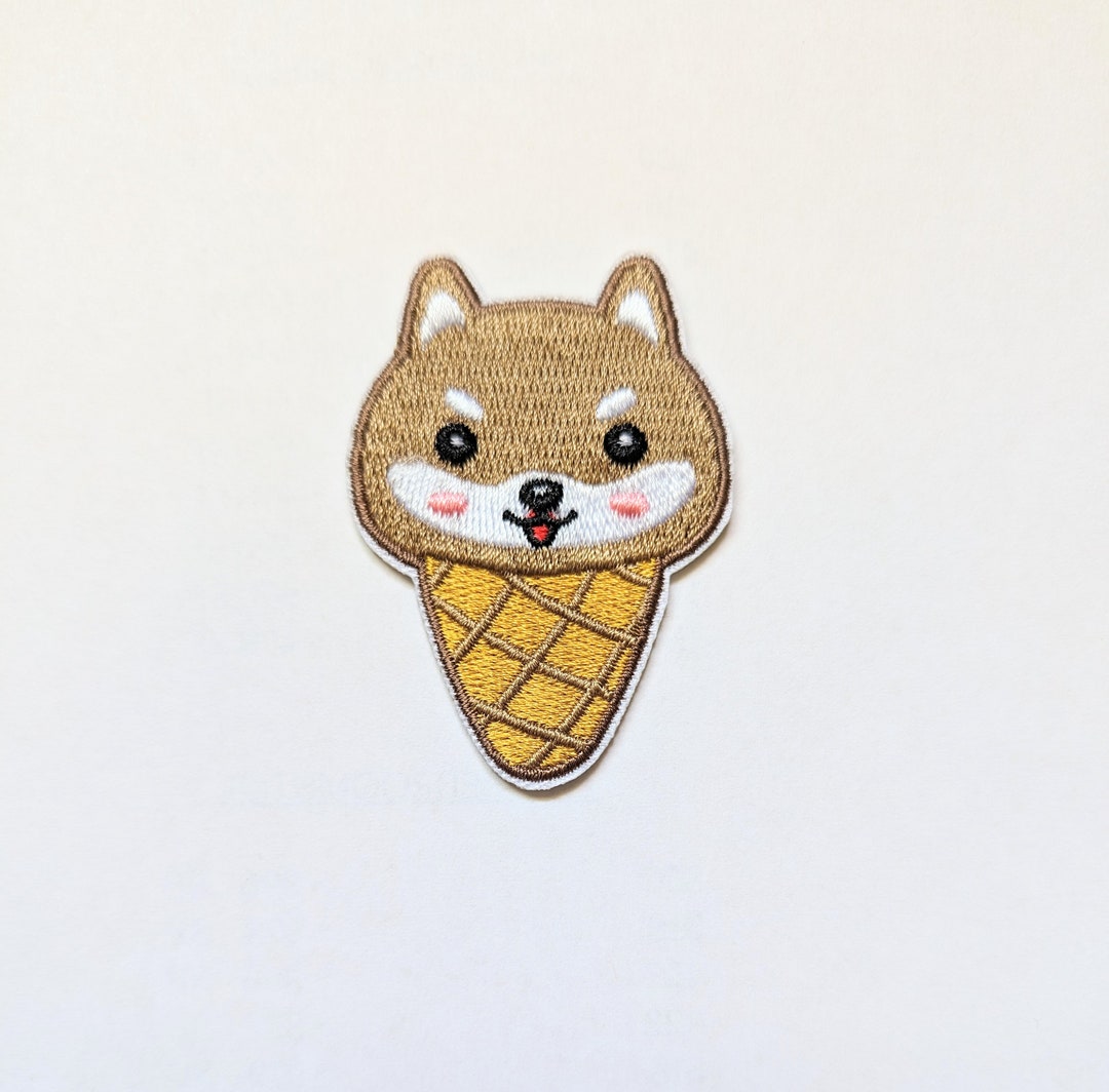 Playful Cute Shiba Inu Ice Cream Cone Patch: Embroidered Badge - Iron ...