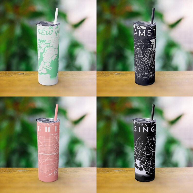 Custom City Map Themed Skinny Tumbler Digital Downloadable Stainless ...
