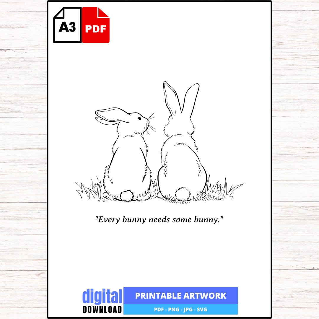 Rabbit Line Drawing, Line Art, Simple Bunny Drawing | PNG, PDF, SVG - Etsy