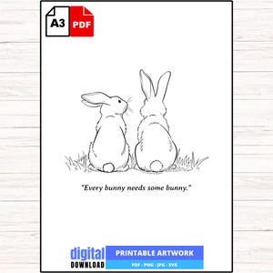 Rabbit Line Drawing, Line Art, Simple Bunny Drawing | PNG, PDF, SVG - Etsy