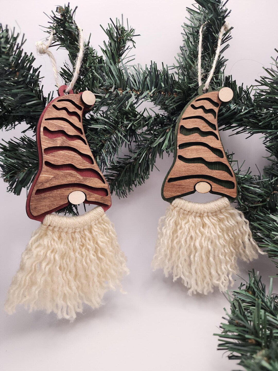 Wooden Gnome Ornament; Macrame Beard - Etsy