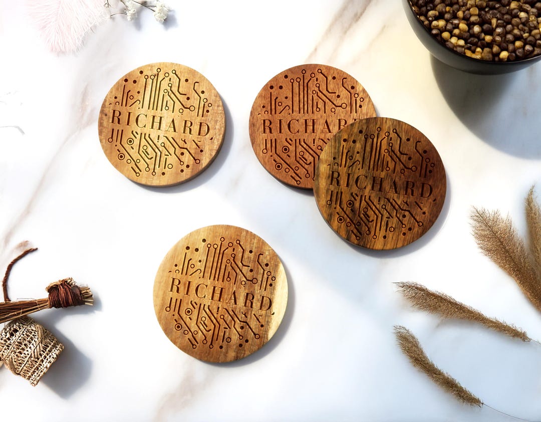 Circuit Board Coasters, Gift for Programmer, Engraved Wooden Coasters ...