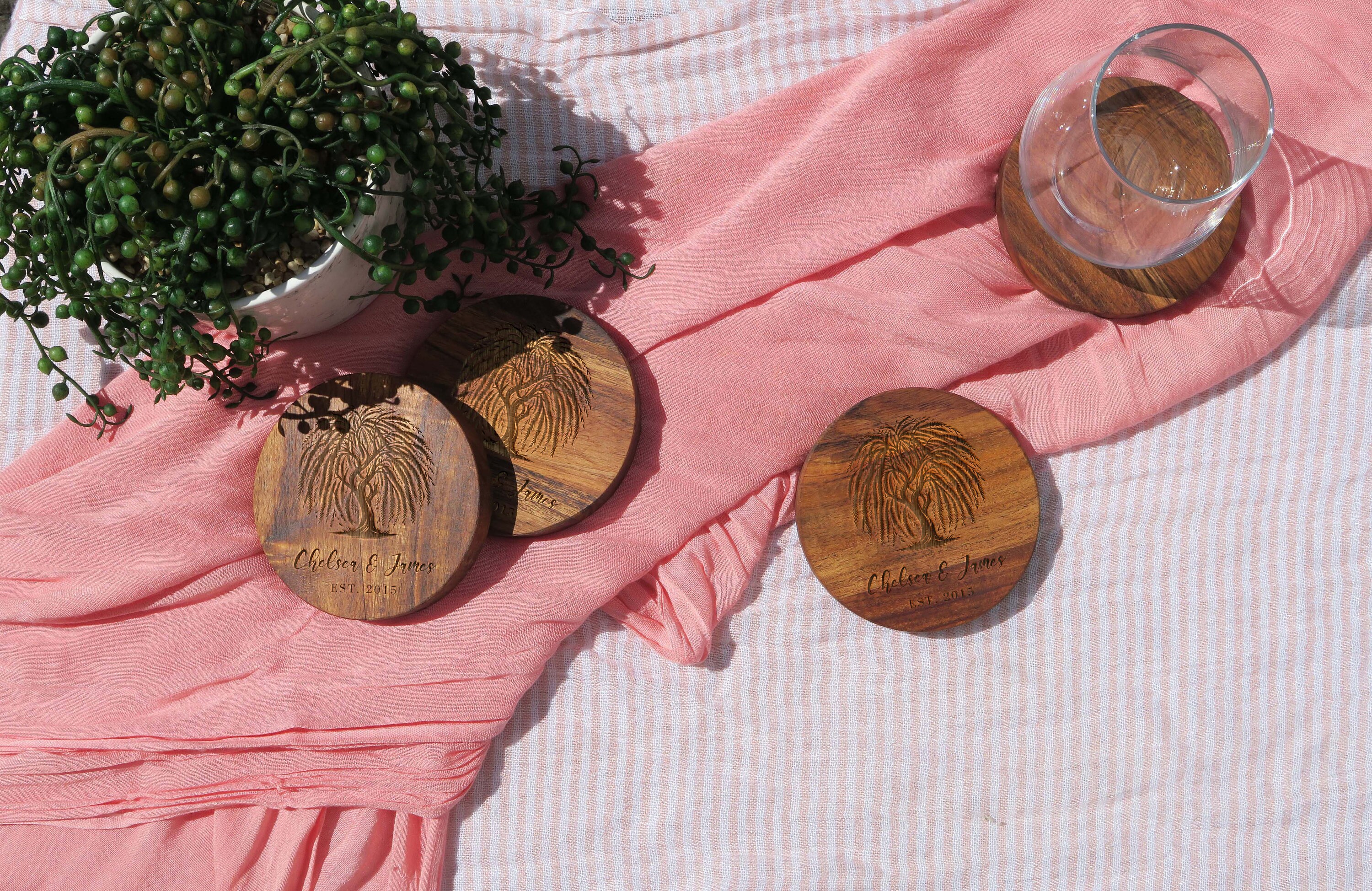 9th Anniversary Coasters, Willow Tree, Wooden Engraved Custom Gift, Set ...