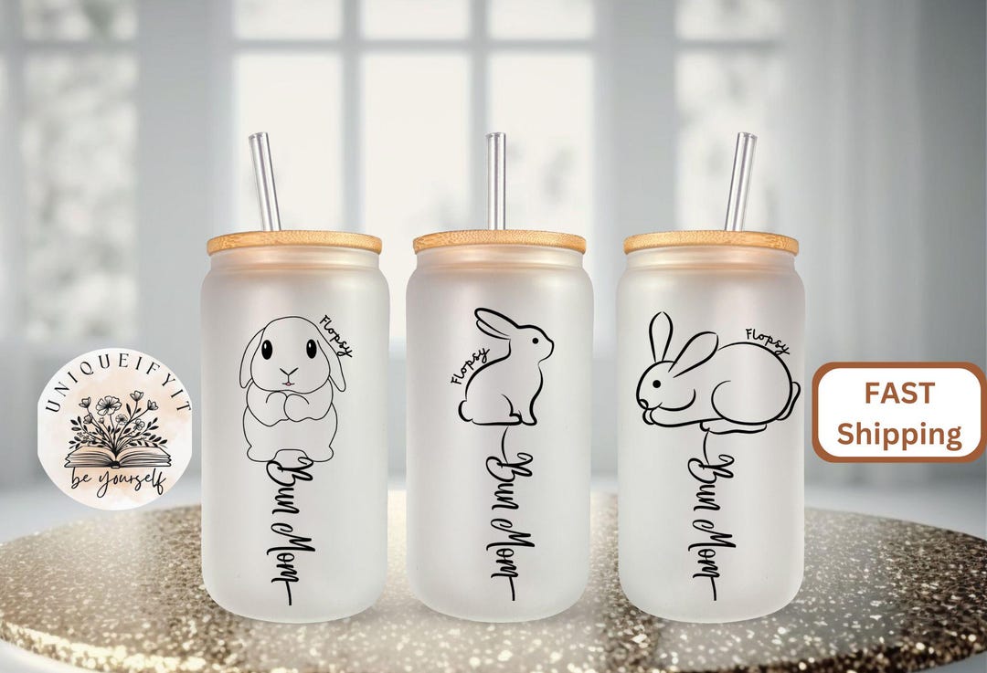 Personalized Bunny Glass Cup, Cute Gift for Bunny Lovers, Unique Lop ...