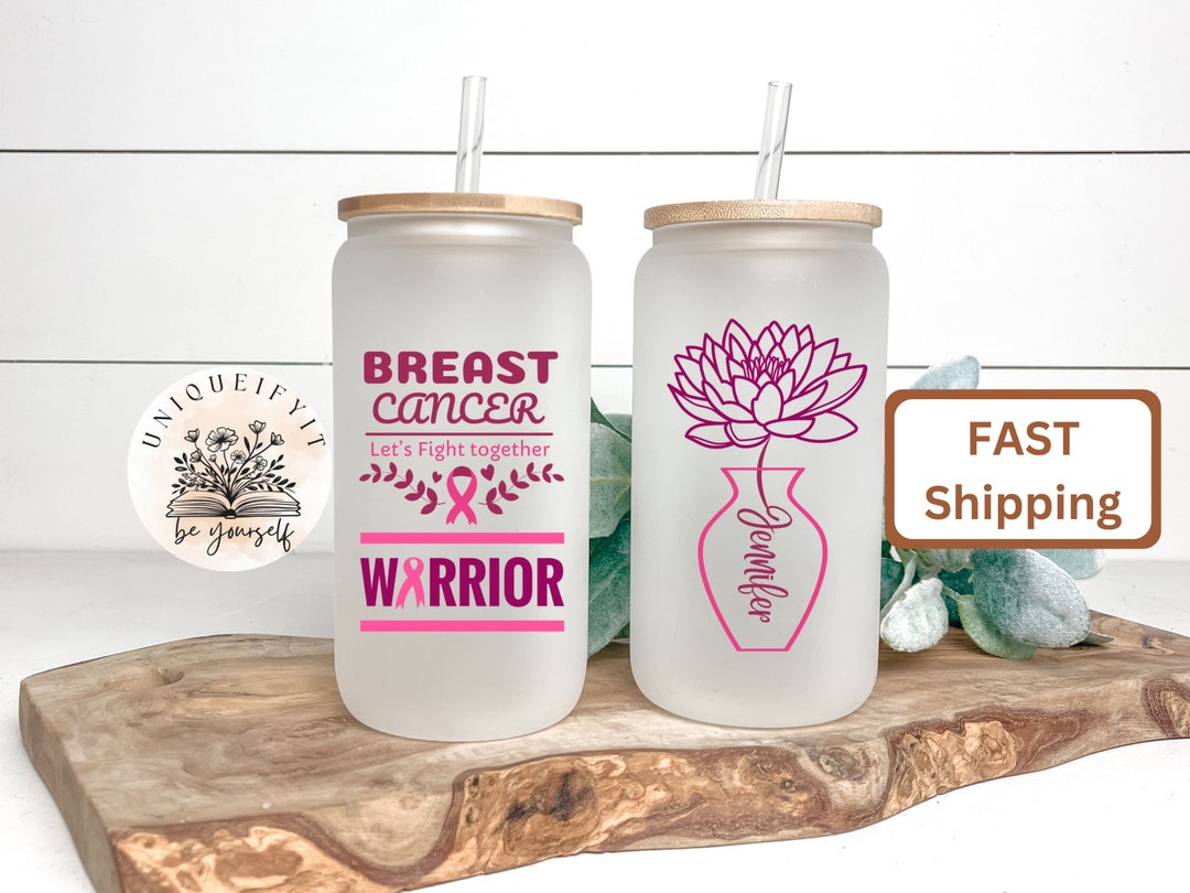 Personalized Birth Flower Breast Cancer Awareness Coffee Cup With Name ...