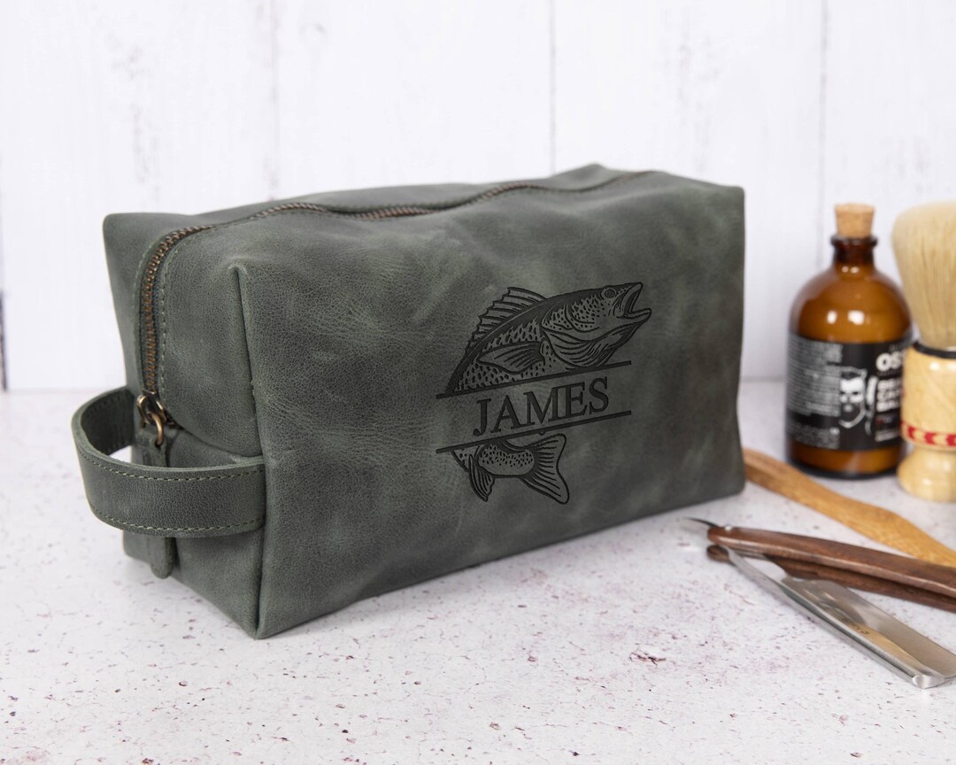 Personalized Leather Dopp Kit: Engraved Fishing Gift, Travel Toiletry ...