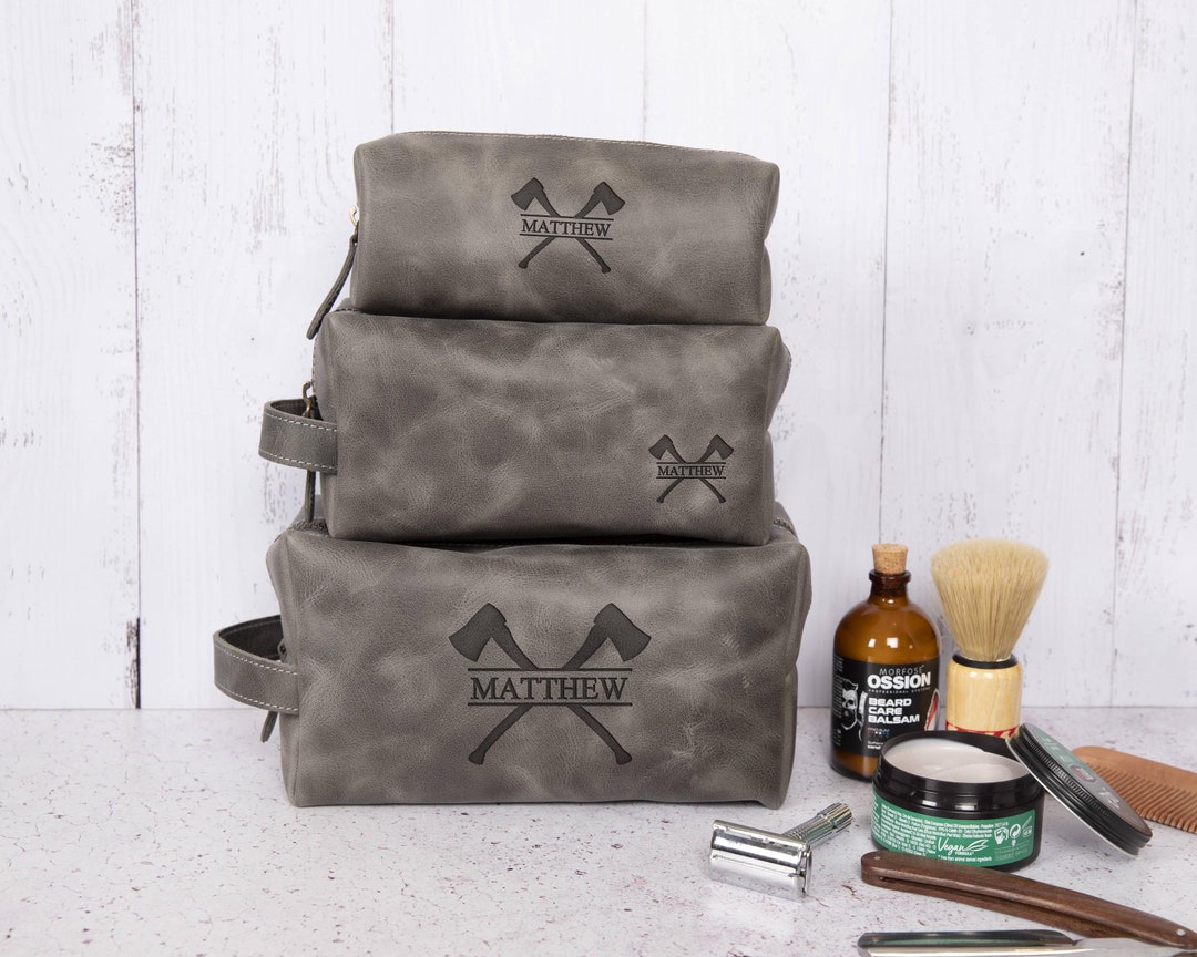 Engraved Leather Dopp Kit: Personalized Camping Toiletry Bag - Etsy