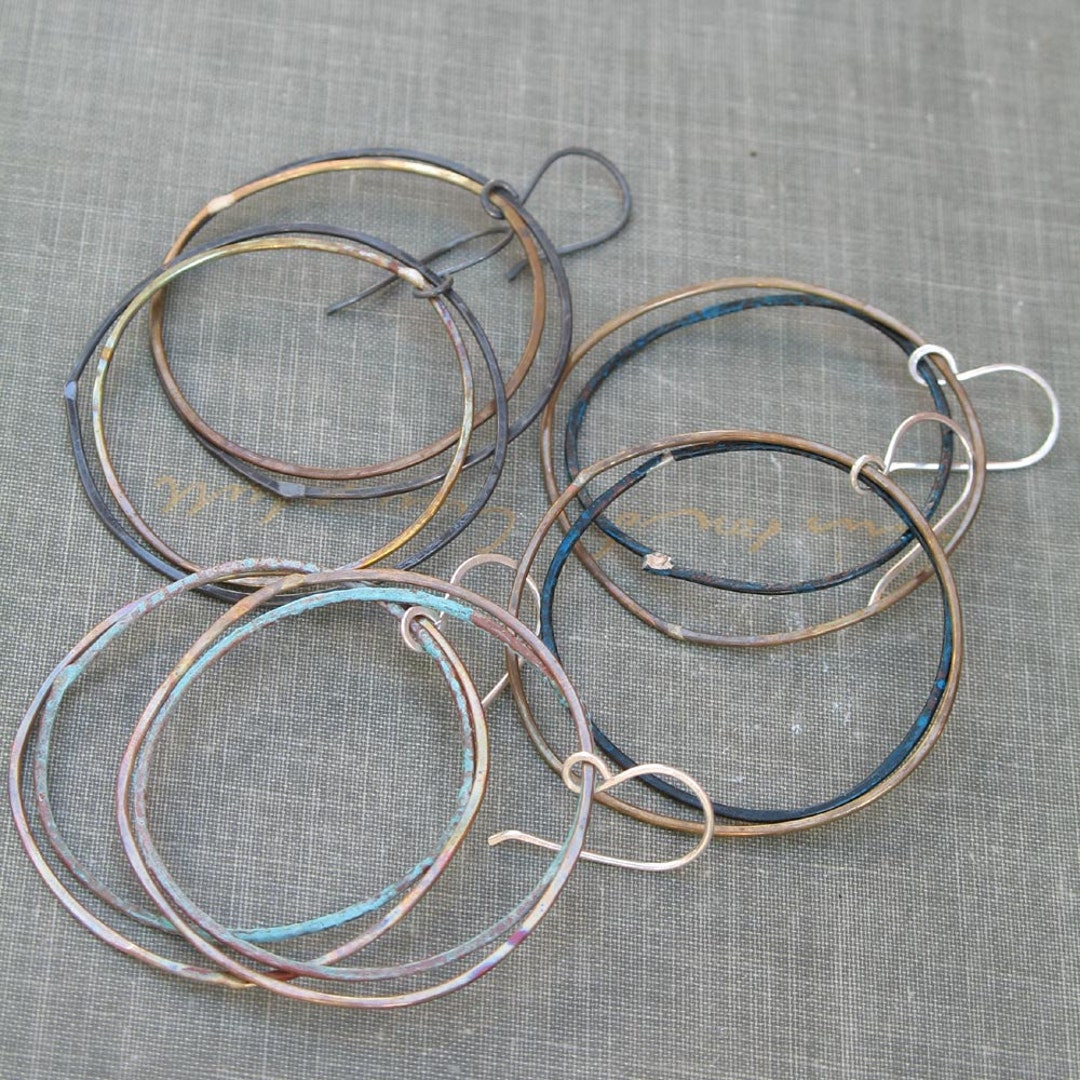 Two Tone Patina Hoops Gypsy Bohemian Hoops Rustic Hoop - Etsy
