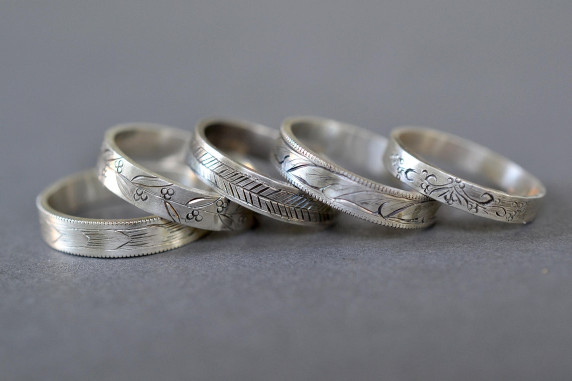 Hand Engraved Chevron Pattern Silver Wedding Ring 4mm Wide - Etsy