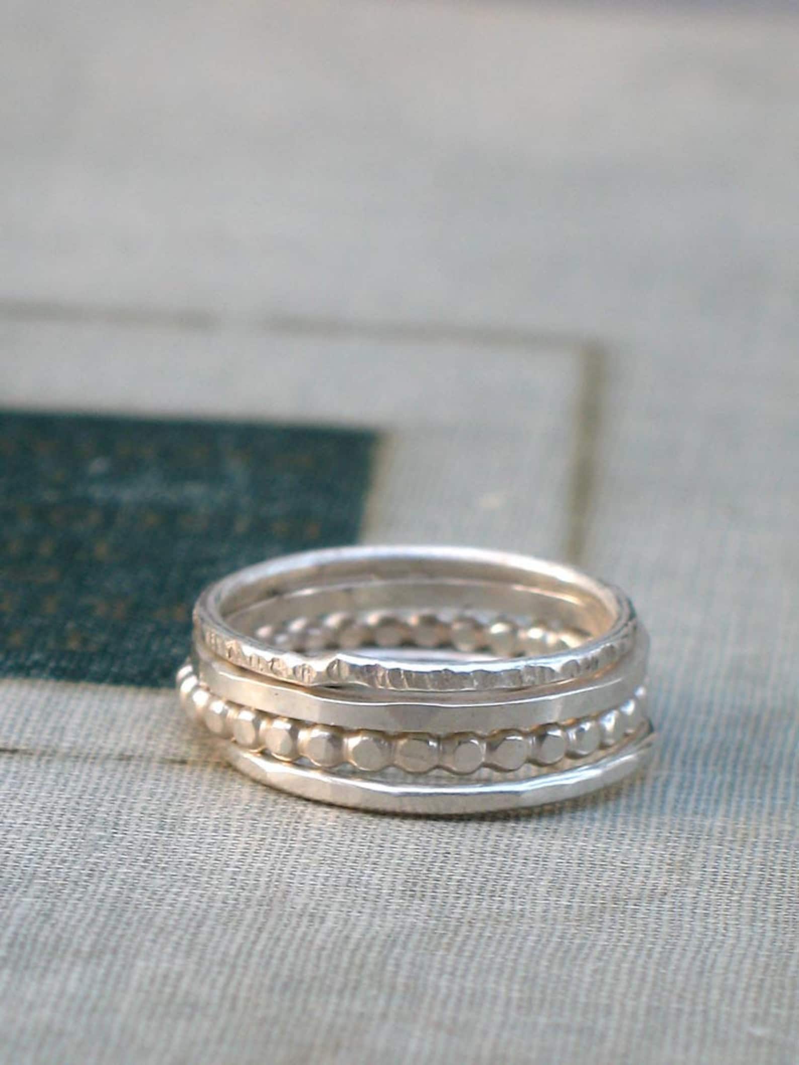 Silver Stacking Rings- Set of 4- Thin Silver Ring Set, Dainty Ring Set ...