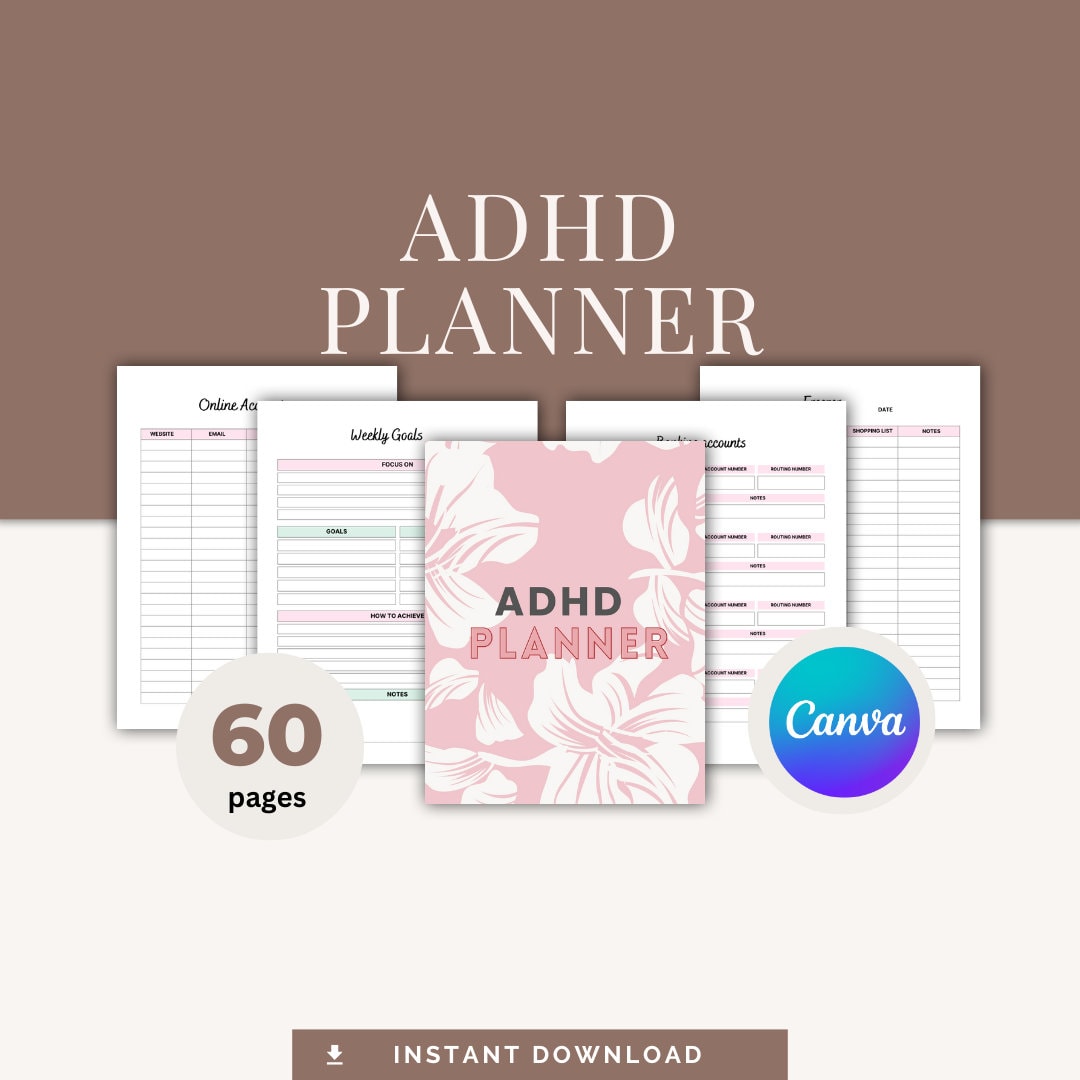 Editable ADHD Checklist Printable Planner Canva Template ADHD Digital ...