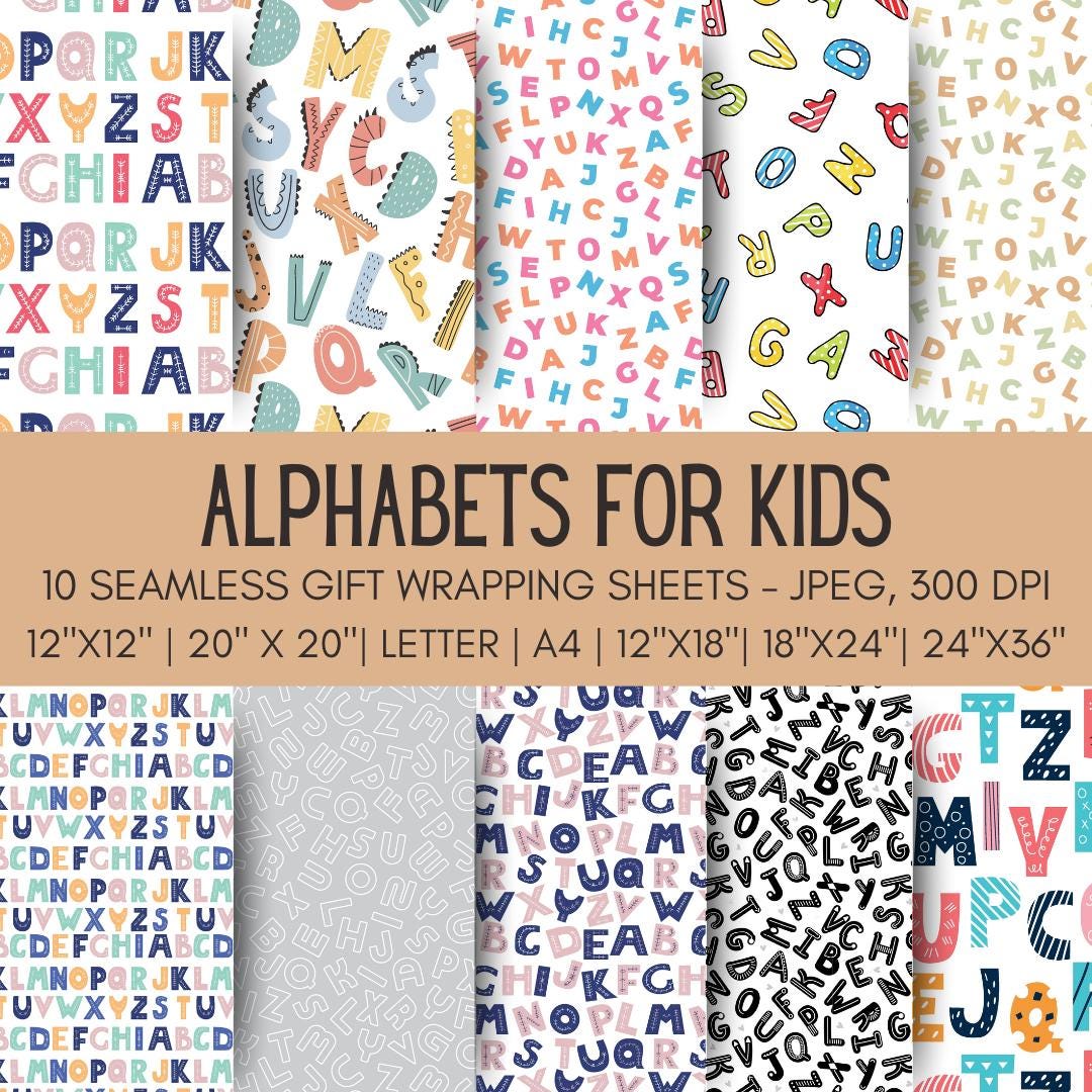Alphabet Letters Printable Gift Wrap, Alphabets Gift Wrap Set for Kids ...