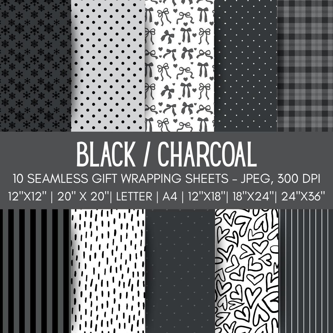 Black Printable Gift Wrap, Black and Gray Seamless Wrapping Paper ...