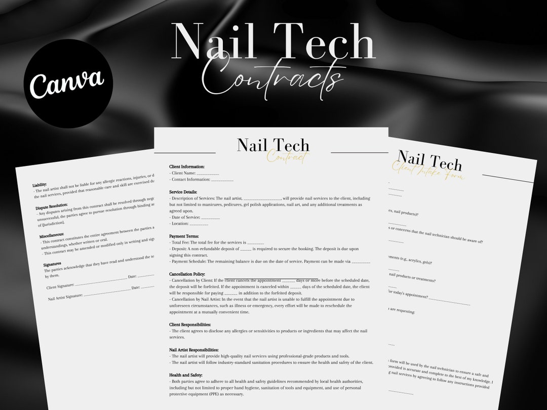Nail Technician Contracts Template Nail Tech Forms Nail Service ...