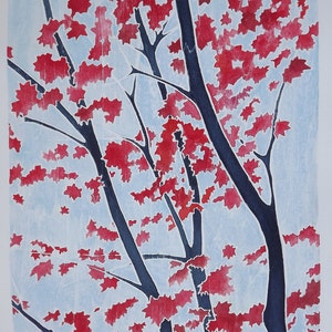 Maple Tree Woodblock Print, Autumn Leaves - Etsy