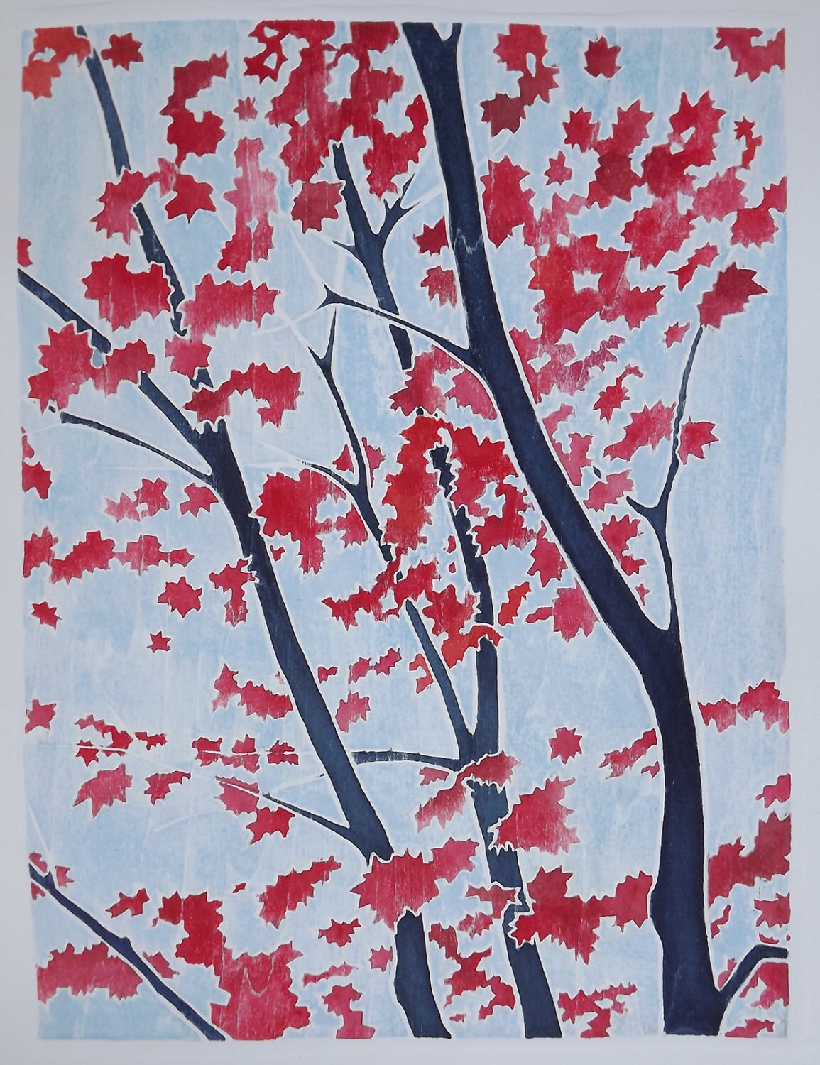 Maple Tree Woodblock Print, Autumn Leaves - Etsy