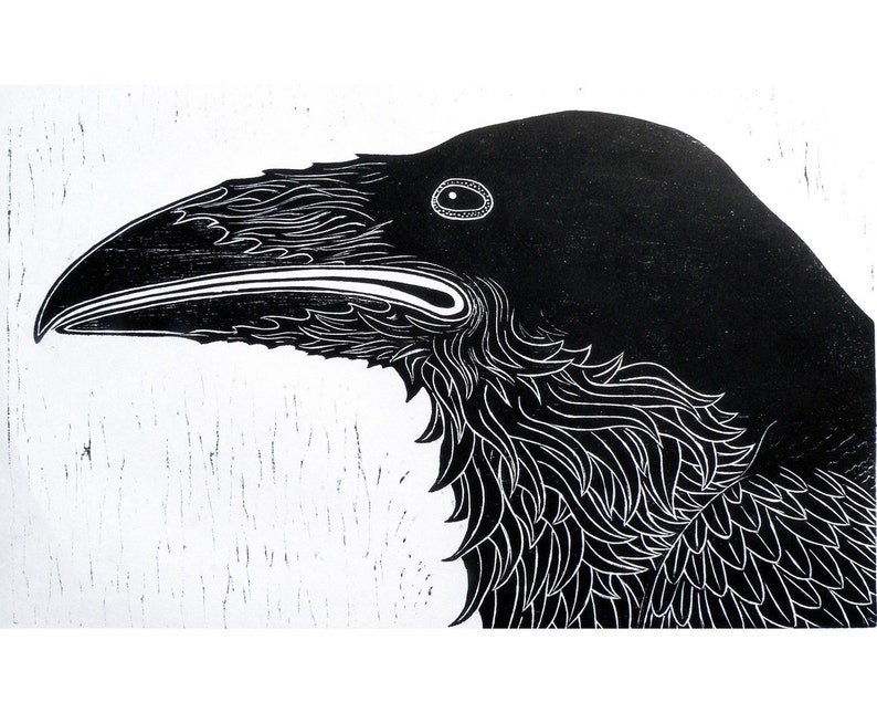 Raven Woodblock Print 10.5 X 15 Inches - Etsy