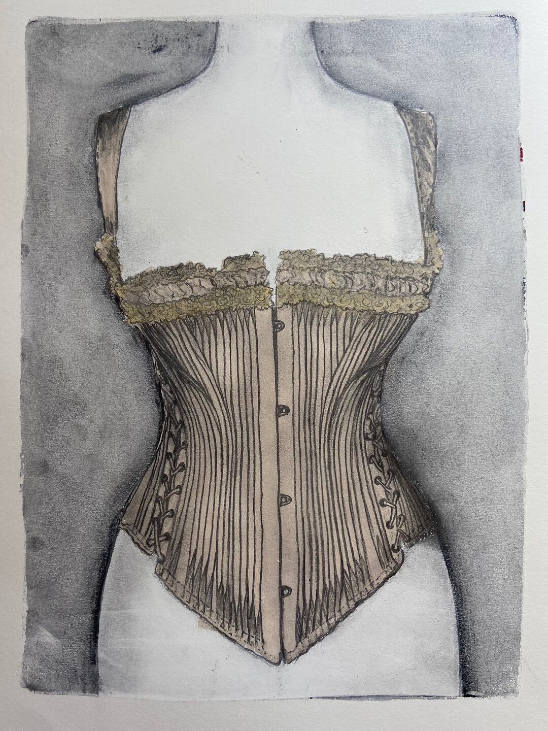 Victorian Corset Monotype Print, OOAK Acrylic Artwork on Paper - Etsy