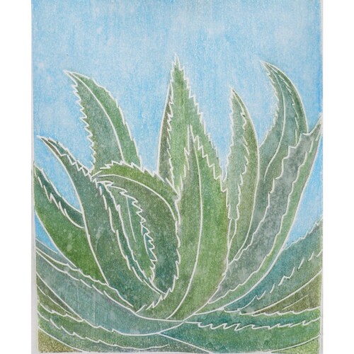 Blue Agave Original White Line Woodblock Print | Etsy