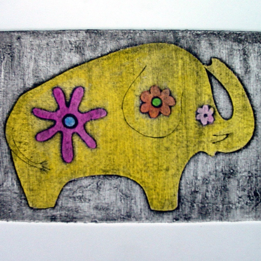 Elephant Etching (original Collagraph Print) - Etsy