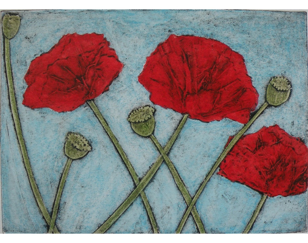 Poppy Flower Etching: Original Collagraph Intaglio Print - Etsy