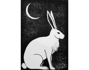 Rabbit Rabbit Original Linocut Print All Four Seasons Good Luck and ...