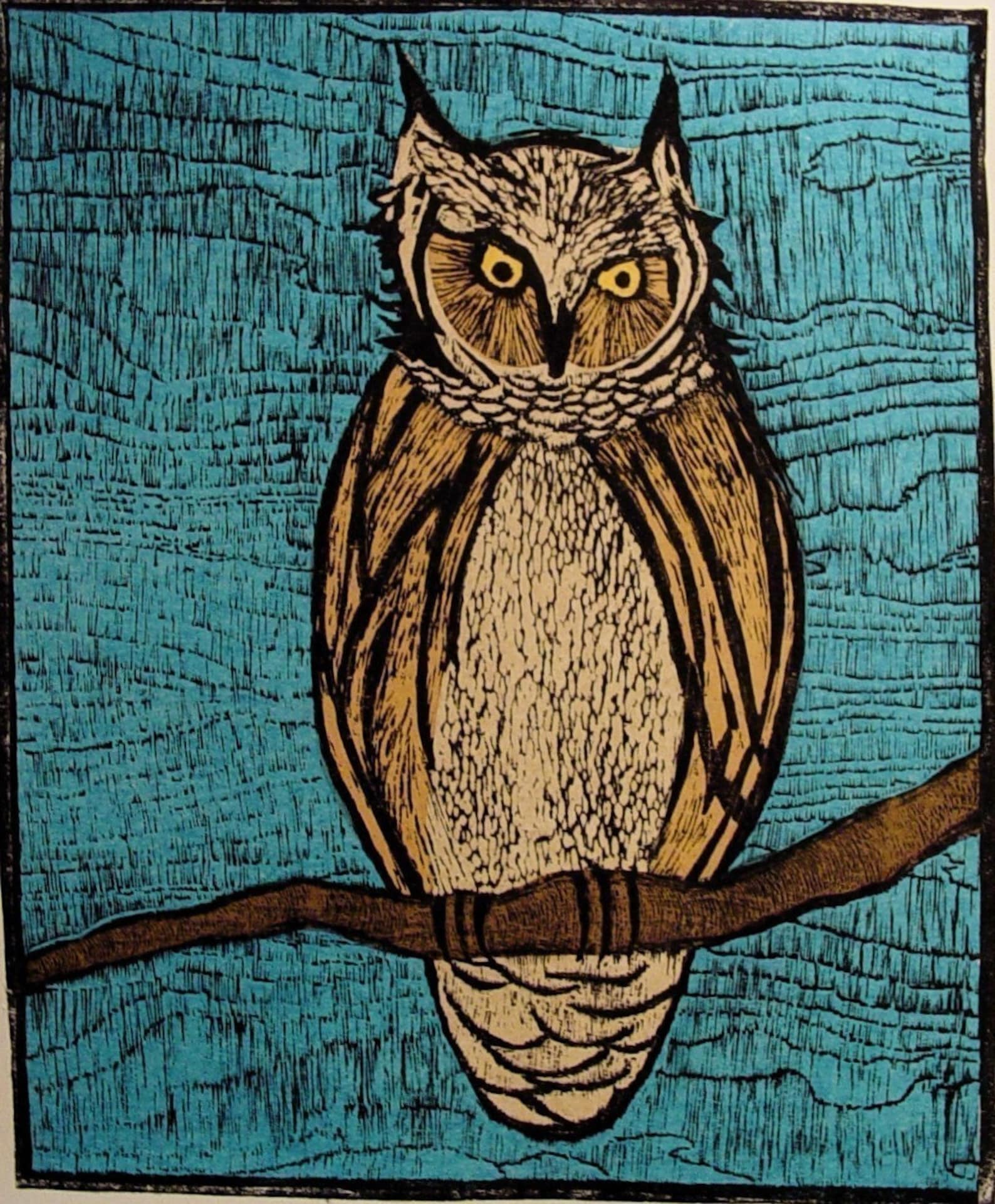 Great Horned Owl Woodblock Print, Large Wall Art - Etsy