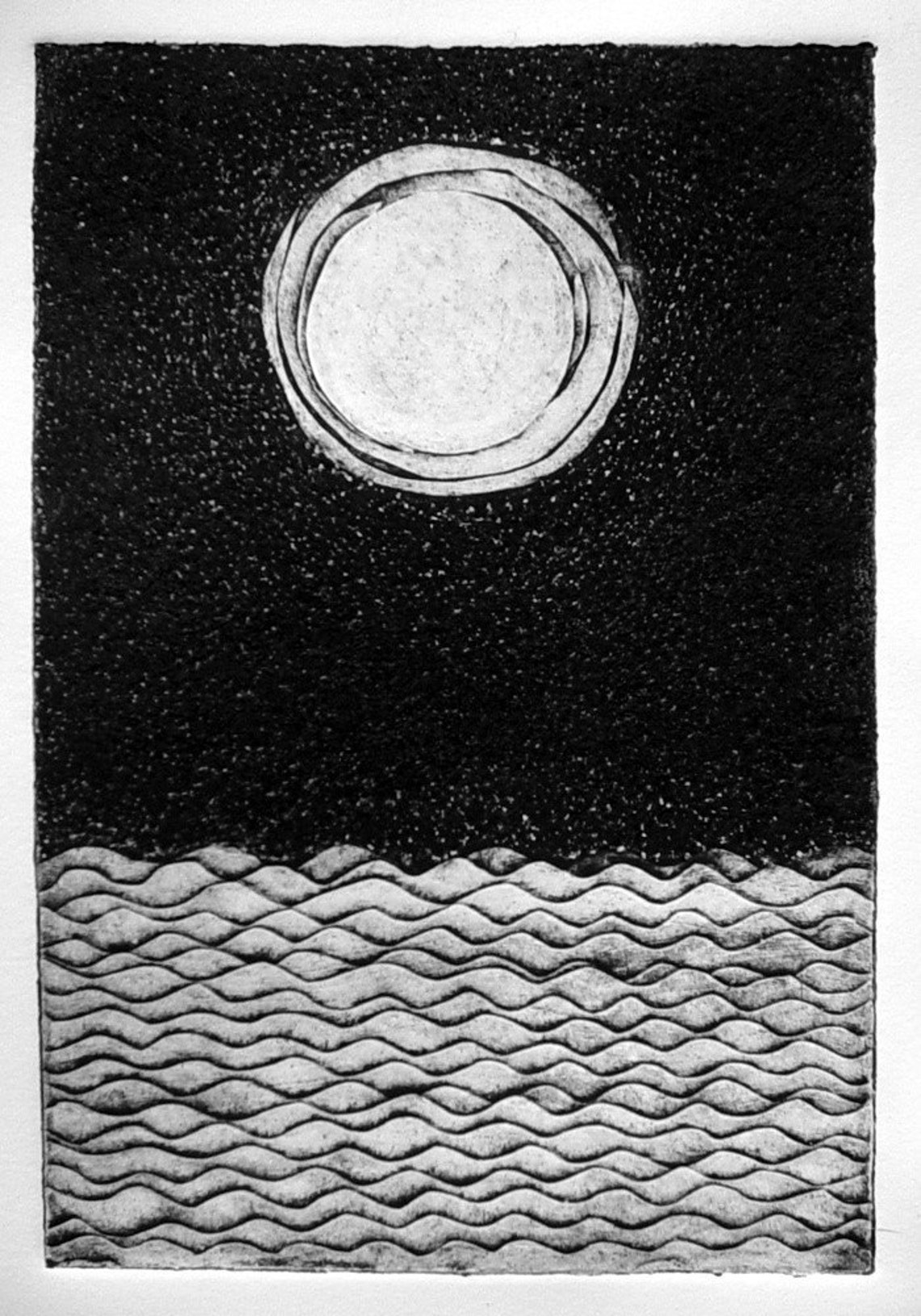 Moon and Sea Etching original Collagraph Wall Art | Etsy