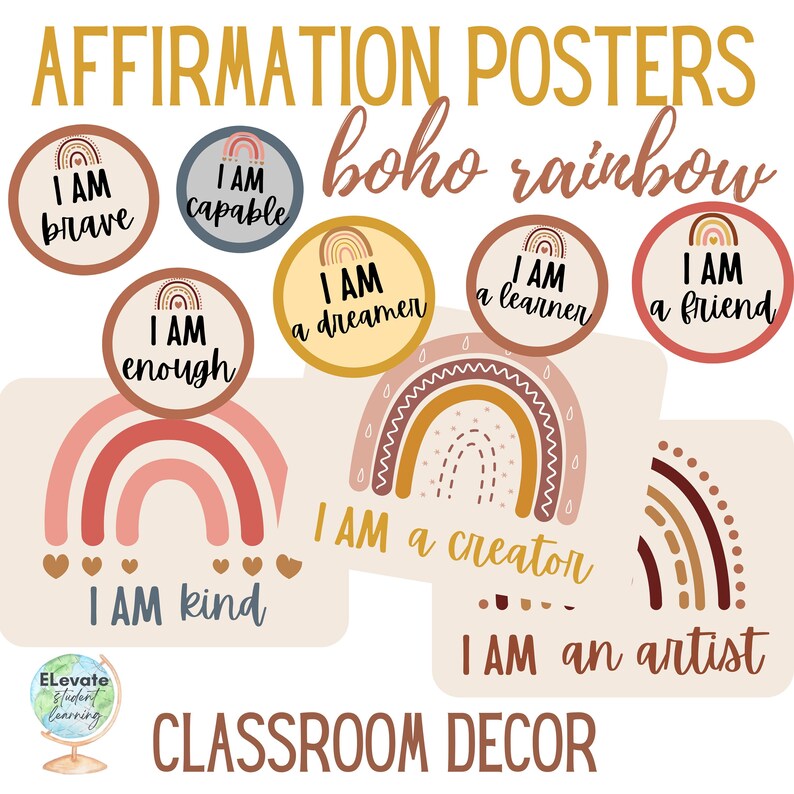 Boho Rainbow Affirmation Posters | Social Emotional Learning ...