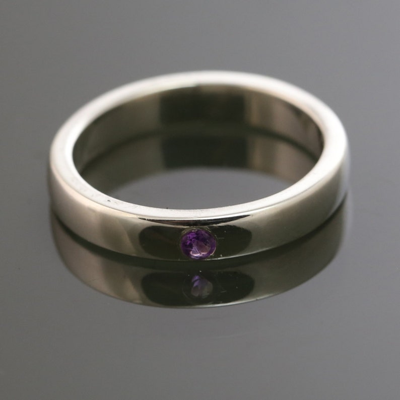 Minimalist Sterling Silver Ring. One Flush Set Stone. Genuine | Etsy