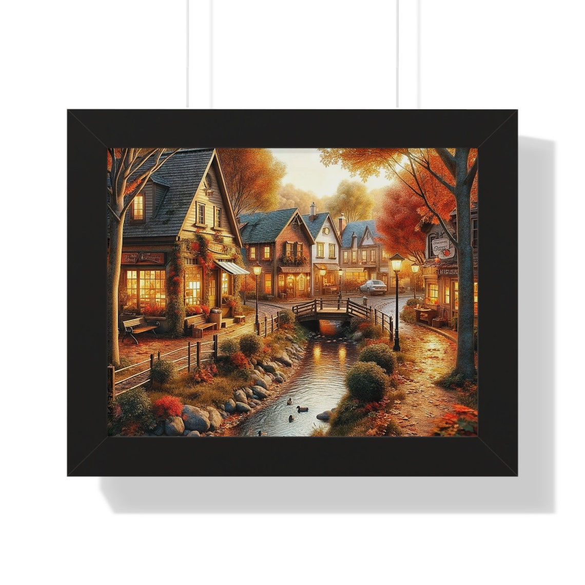 Charming Autumn Village Cozy Fall Art Print With Rustic Vibesframed ...