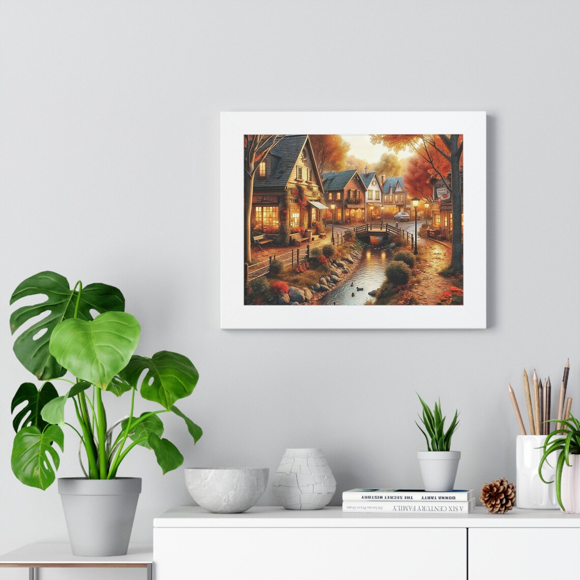 Charming Autumn Village Cozy Fall Art Print With Rustic Vibesframed ...