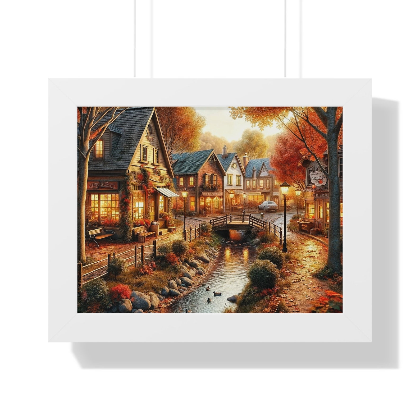 Charming Autumn Village Cozy Fall Art Print With Rustic Vibesframed ...