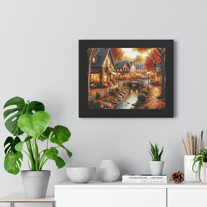 Charming Autumn Village Cozy Fall Art Print With Rustic Vibesframed ...