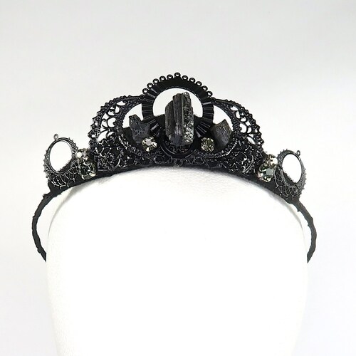 Guinevere Black Tiara With Raw Tourmaline and Gray Gemstones - Etsy