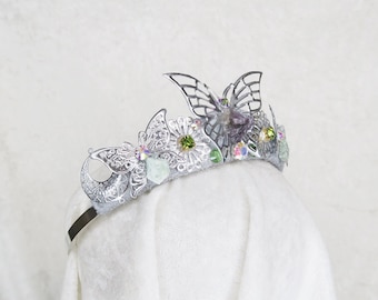 Flutter Tiara Black Butterflies With Raw Amethyst and Aventurine and Crystal Rhinestones by ...