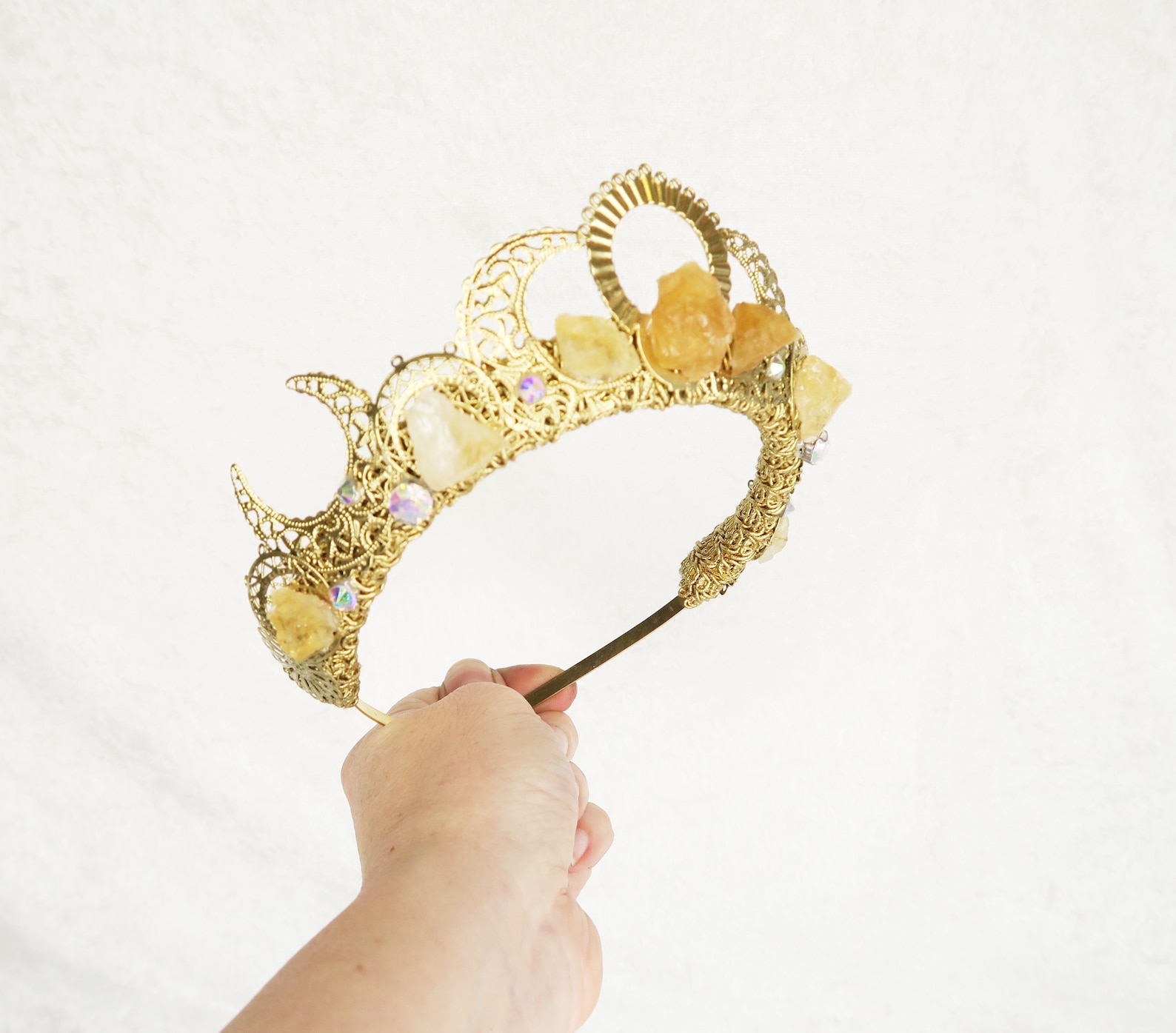 Eclipse Gem Gold Crown With Raw Citrine and Rainbow Glass - Etsy