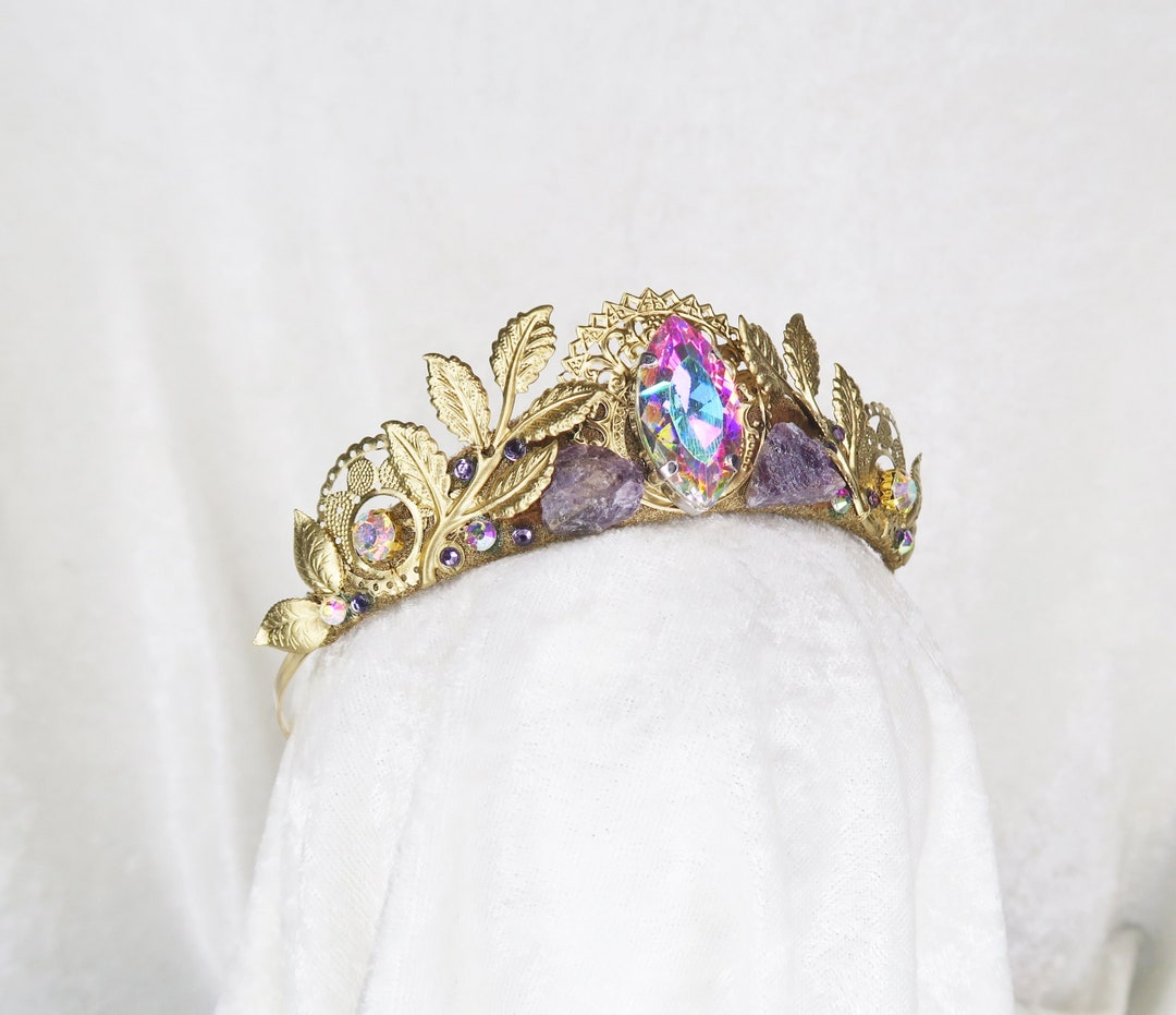 Laurel Gold Tiara - Raw Amethyst and Crystal Rhinestones - by Loschy ...