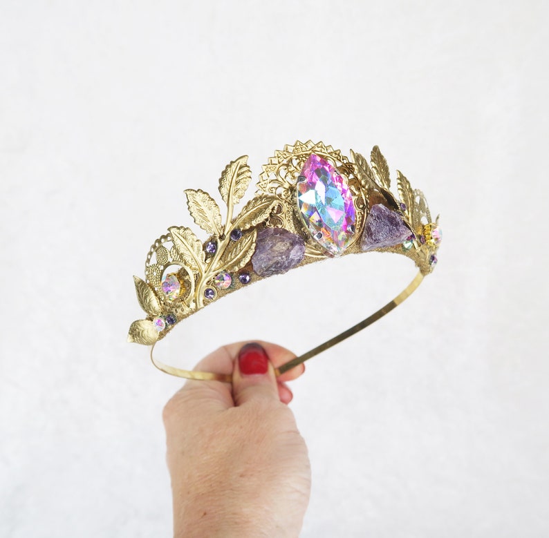 Laurel Gold Tiara - Raw Amethyst and Crystal Rhinestones - by Loschy ...